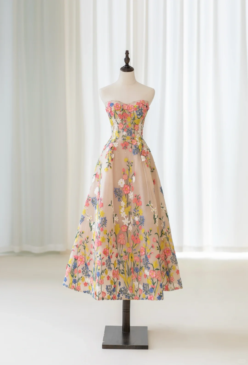 Cute Ball Gown Sweetheart Floral Lace Ankle Length Prom Dresses Impres ...