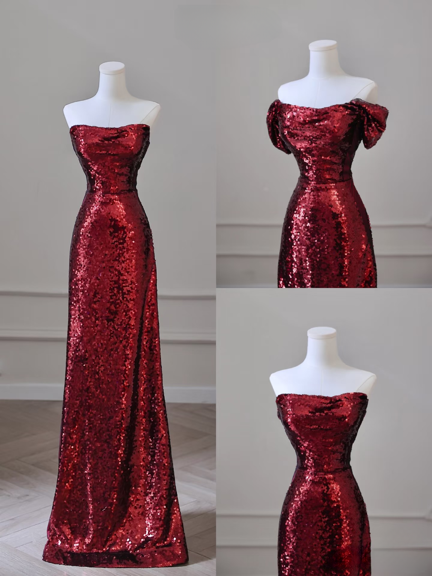 Timeless Sheath Strapless Burgundy Sequin Prom Dress Inspiration Long ...