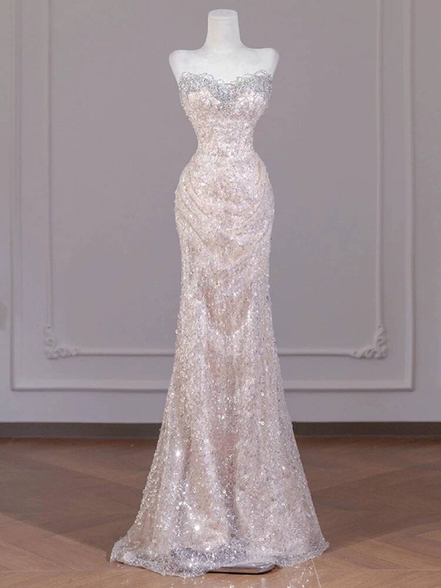 Modest Mermaid Sweetheart Sequin Long Prom Dresses Party Dress 21st Bi ...