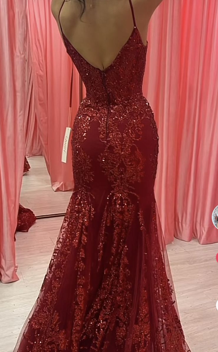 Modest Mermaid Spaghetti Straps Burgundy Lace Prom Dresses Inspiration ...