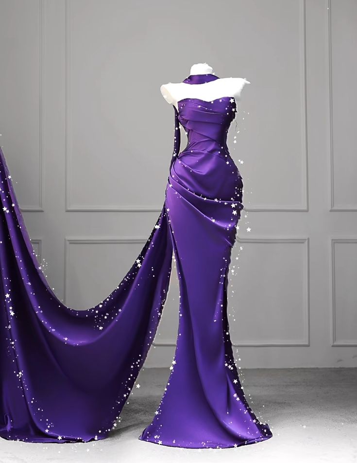 Simple Mermaid Strapless Grape Satin Pleated Prom Dresses For Teens Fo ...